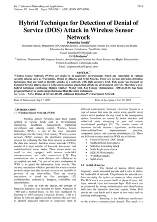 Hybrid Technique for Detection of Denial of Service (DOS) Attack in Wireless Sensor Network ...