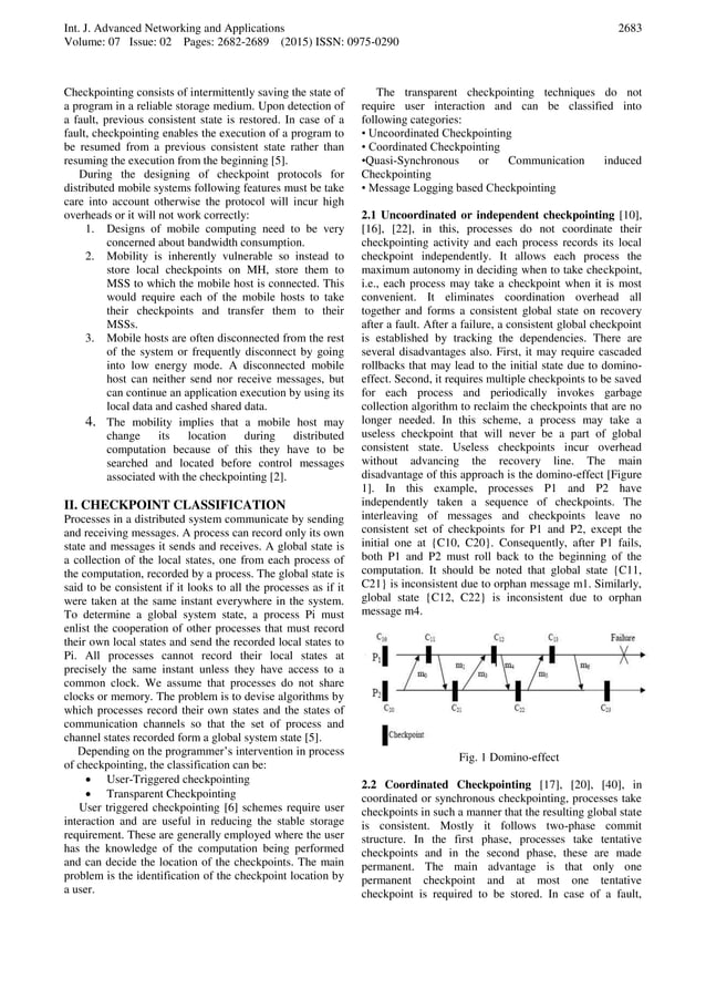 A Survey Of Various Fault Tolerance Checkpointing Algorithms In Distributed System Pdf