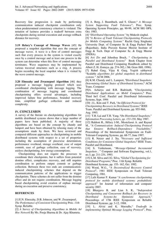 A Survey Of Various Fault Tolerance Checkpointing Algorithms In Distributed System Pdf