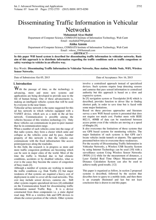 Disseminating Traffic Information in Vehicular Networks | PDF