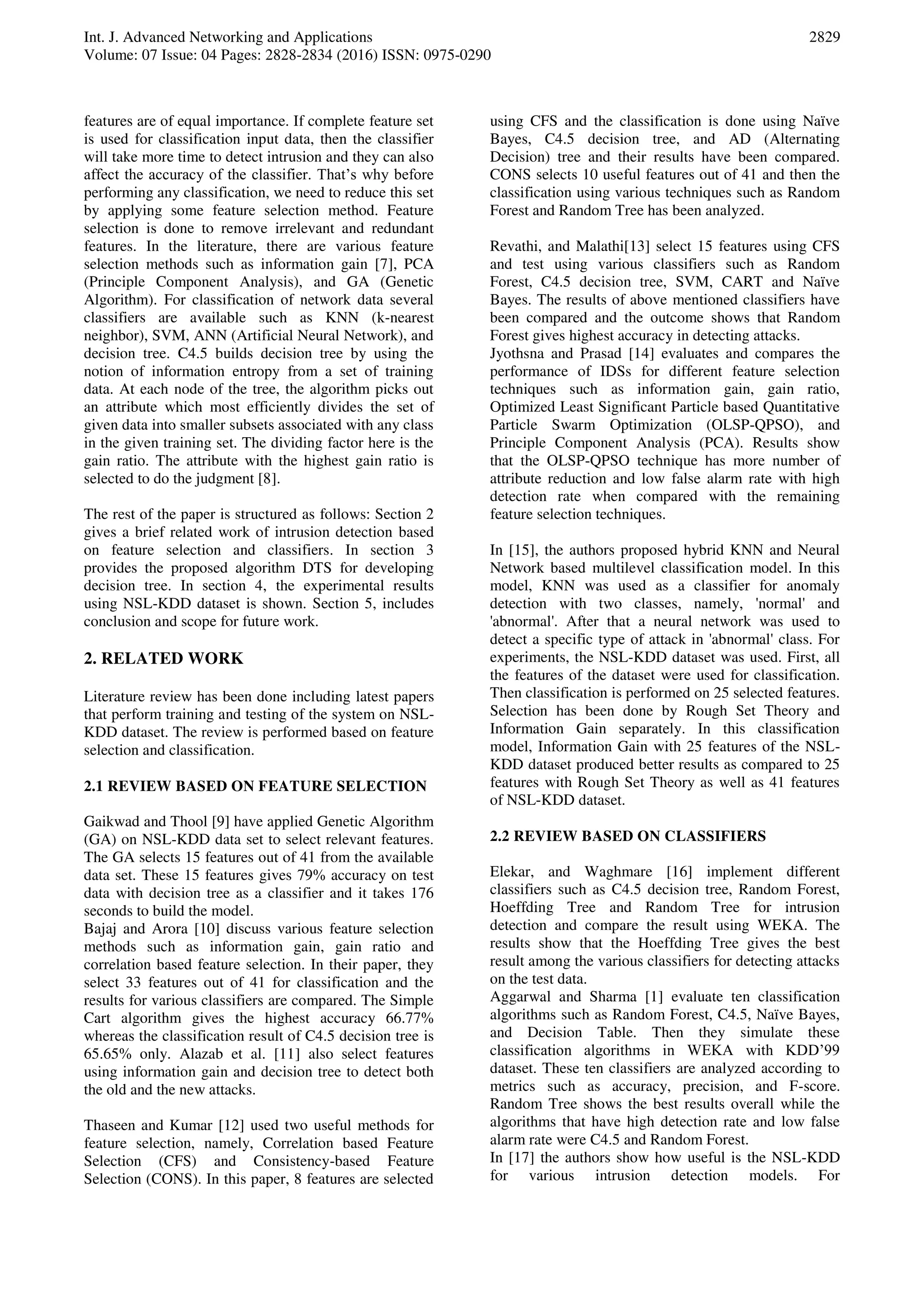 Decision Tree Based Algorithm For Intrusion Detection Pdf Computer