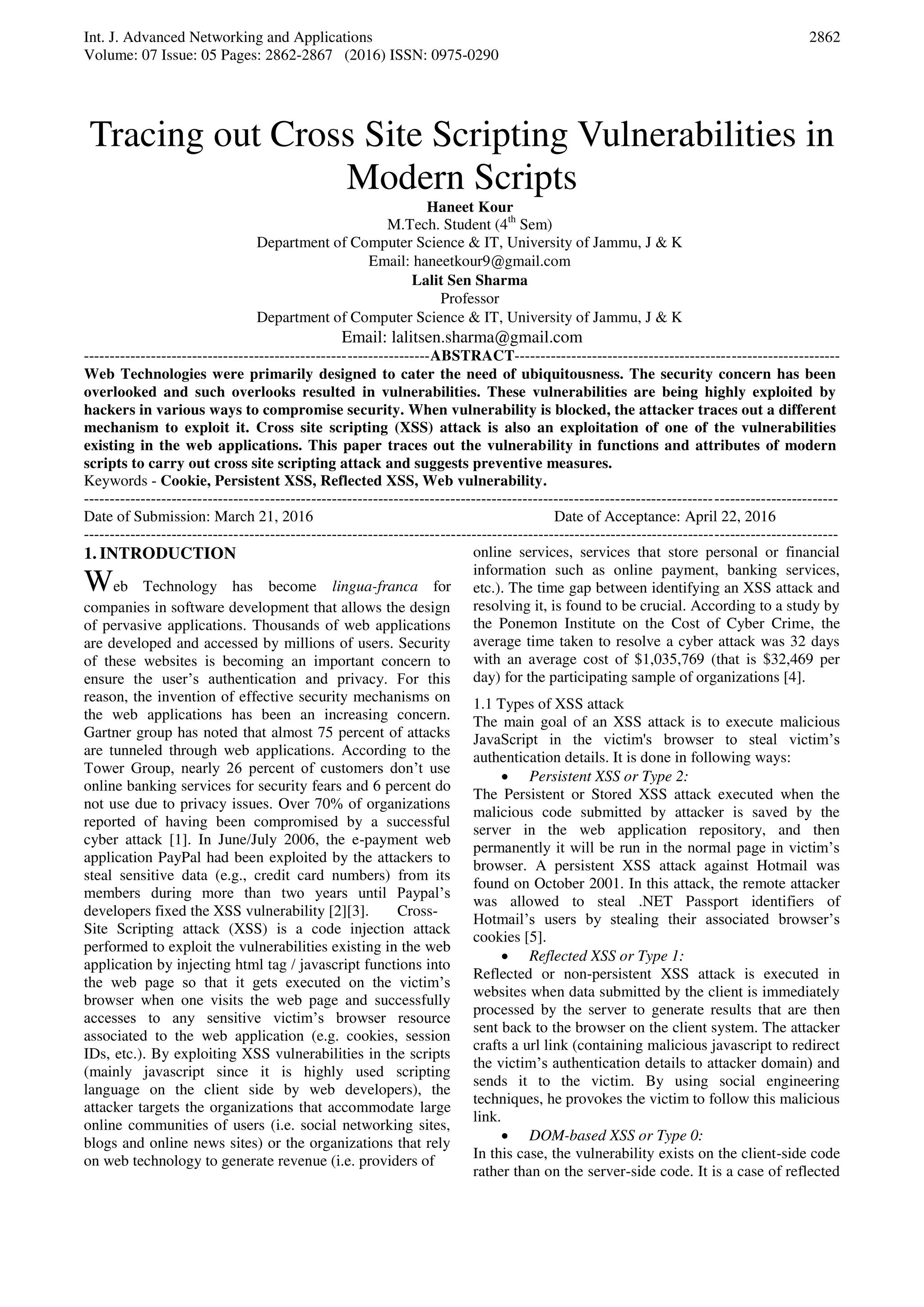 Tracing Out Cross Site Scripting Vulnerabilities In Modern Scripts Pdf
