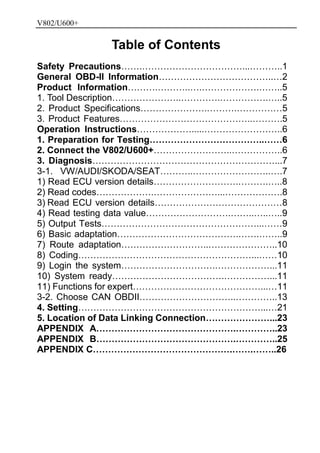 V801 Vag Scanner Vw/Audi/Seat/Skoda User Manul | PDF
