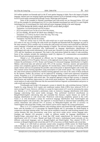 Identification of monolingual and code-switch information from English-Kannada code-switch data ...