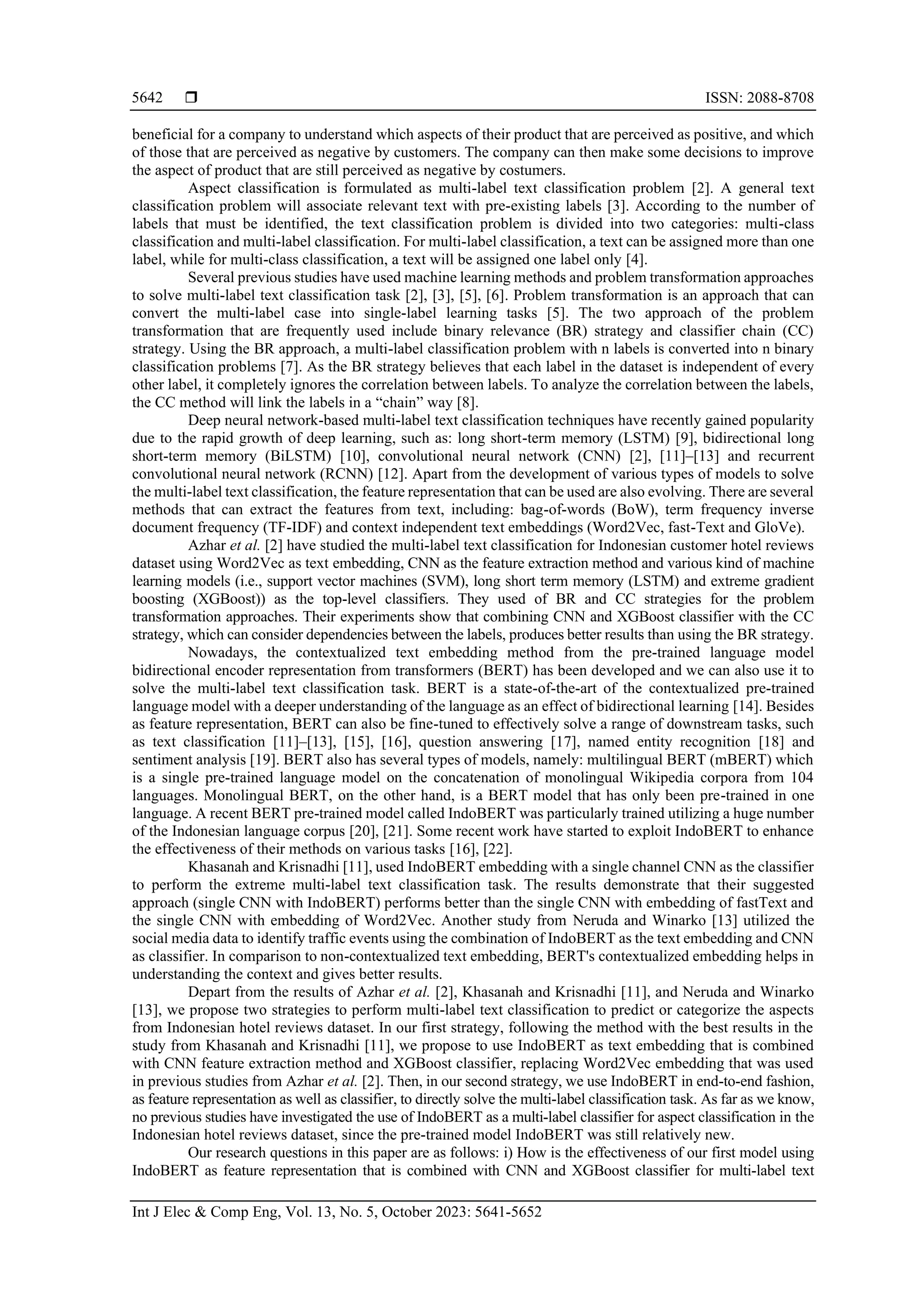 Multi Label Text Classification Of Indonesian Customer Reviews Using Bidirectional Encoder