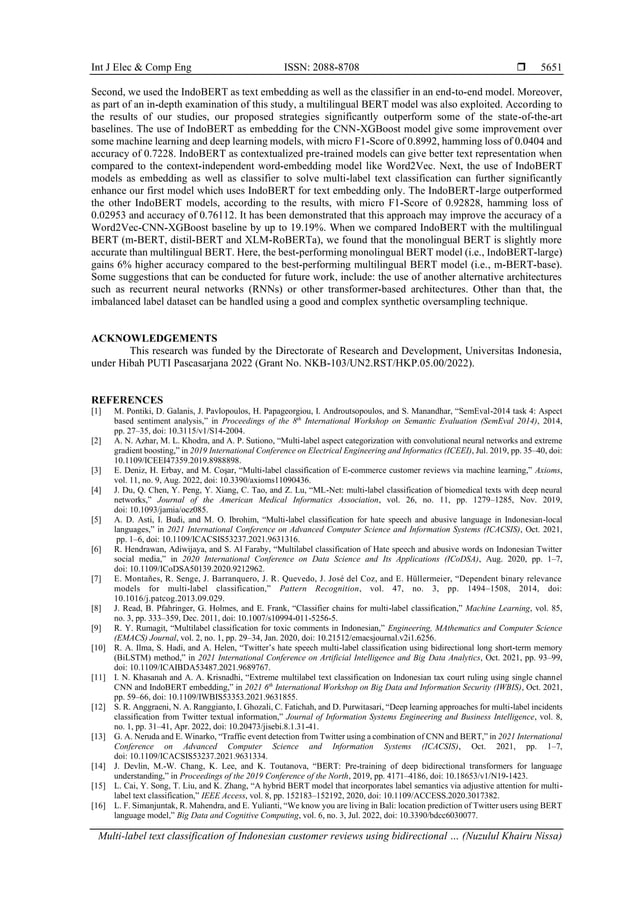 Multi Label Text Classification Of Indonesian Customer Reviews Using Bidirectional Encoder