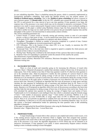 Optimal Round Robin CPU Scheduling Algorithm using Manhattan Distance | PDF