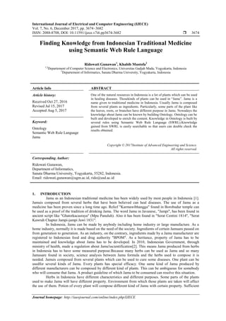 Finding Knowledge from Indonesian Traditional Medicine using Semantic Web Rule Language | PDF