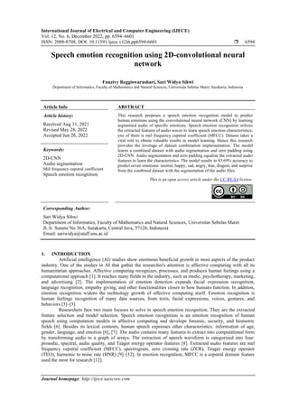 Speech emotion recognition using 2D-convolutional neural network | PDF