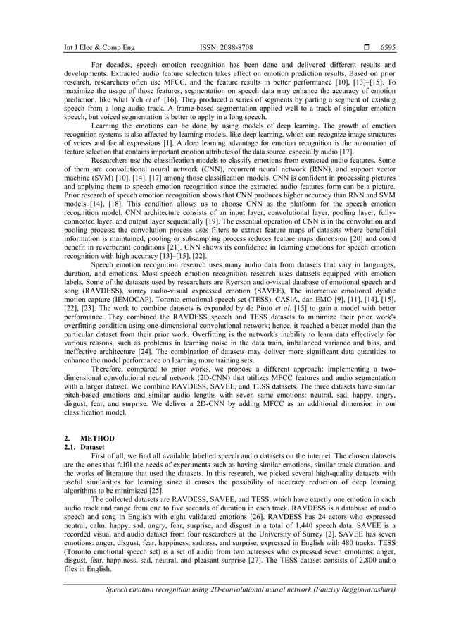 Speech Emotion Recognition Using 2d Convolutional Neural Network Pdf