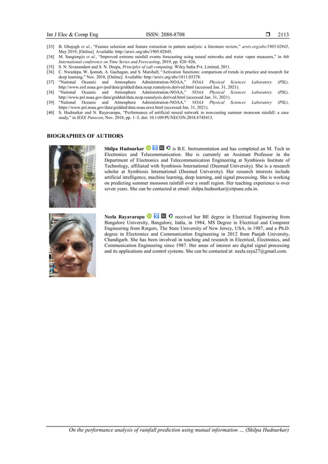 On the performance analysis of rainfall prediction using mutual information with artificial ...