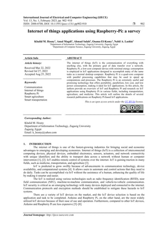 Internet of things applications using Raspberry-Pi: a survey | PDF
