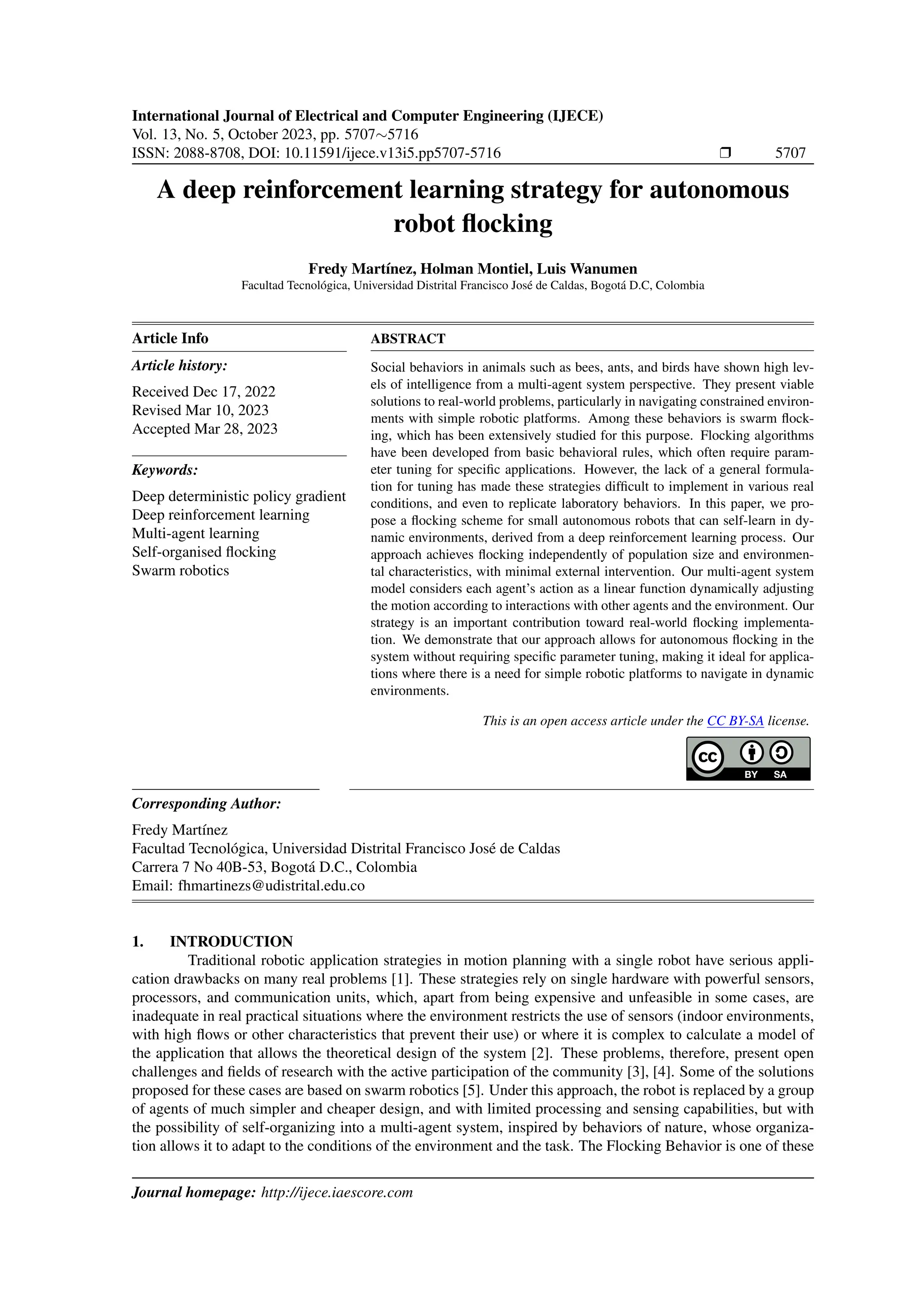 A deep reinforcement learning strategy for autonomous robot flocking | PDF