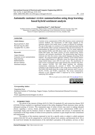 Automatic customer review summarization using deep learningbased hybrid sentiment analysis | PDF