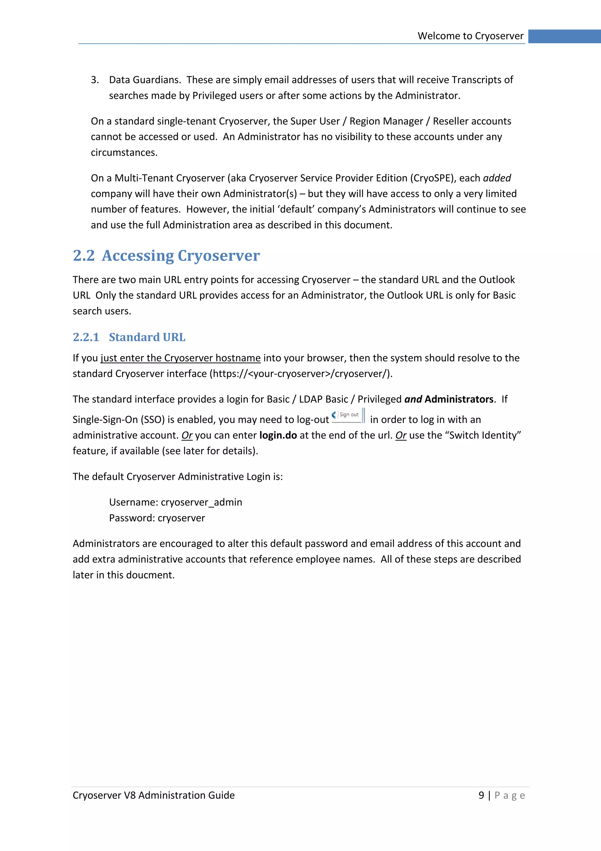 Cryoserver V8 admin guide | PDF