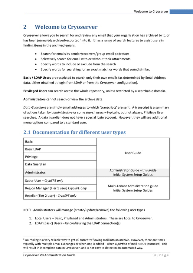 Cryoserver V8 admin guide | PDF