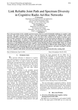 Link Reliable Joint Path and Spectrum Diversity in Cognitive Radio Ad-Hoc Networks | PDF