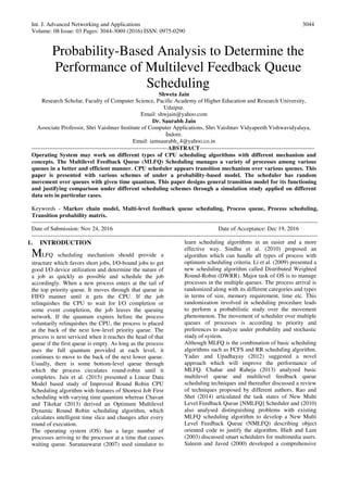 Probability-Based Analysis to Determine the Performance of Multilevel Feedback Queue Scheduling ...