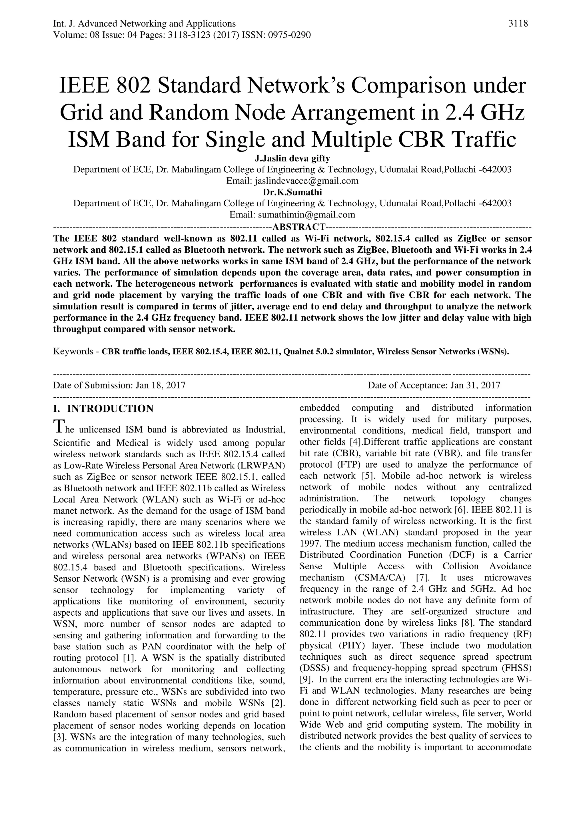 IEEE 802 Standard Network’s Comparison under Grid and Random Node ...