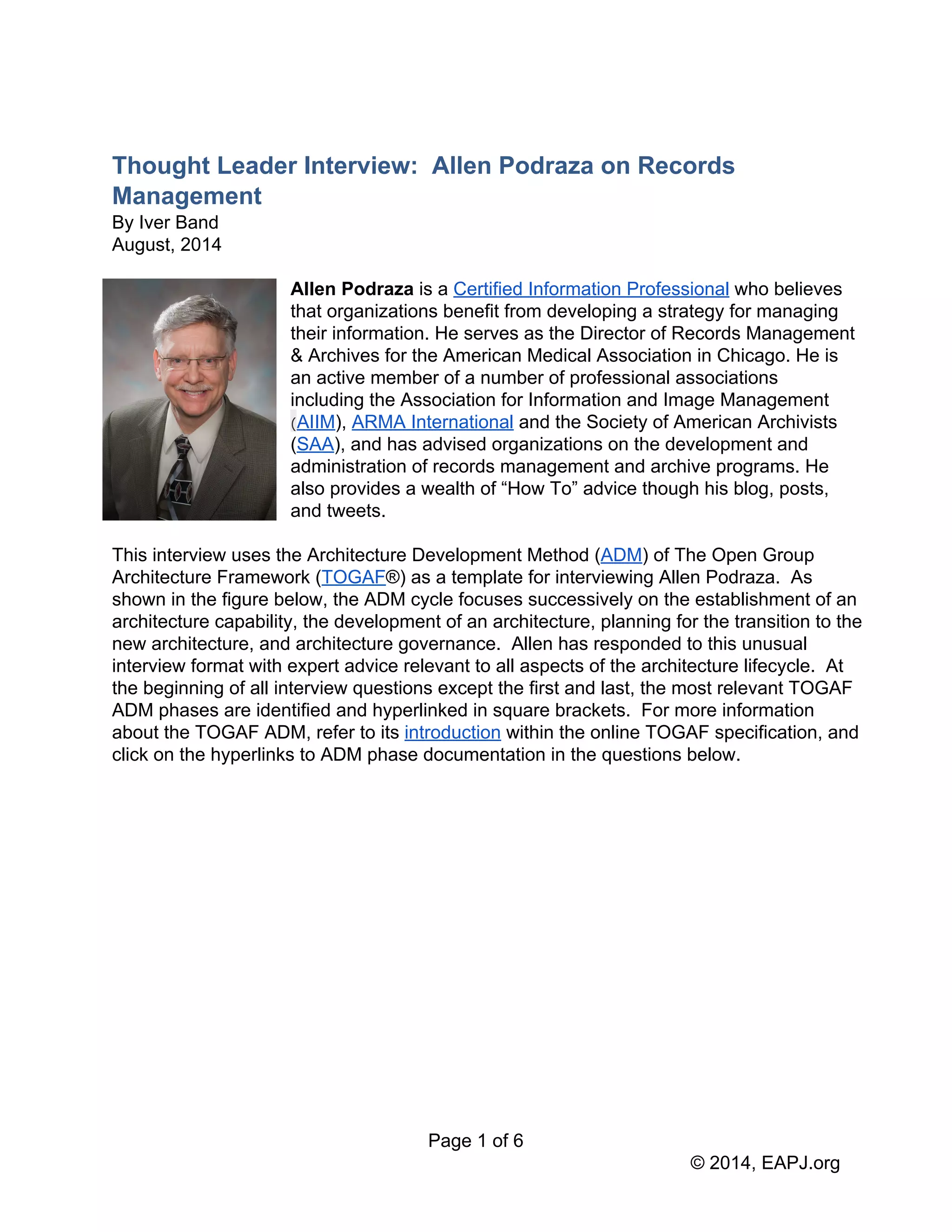 Thought Leader Interview: Allen Podraza on Records Management | PDF