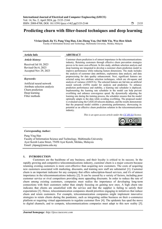 Predicting churn with filter-based techniques and deep learning | PDF | Telecommunications ...