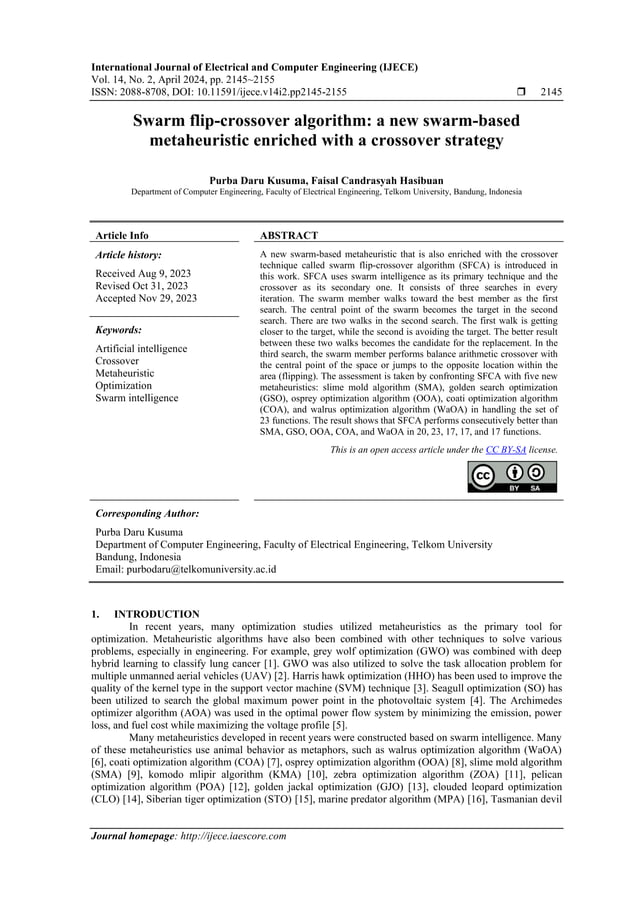 Swarm Flip Crossover Algorithm A New Swarm Based Metaheuristic Enriched With A Crossover