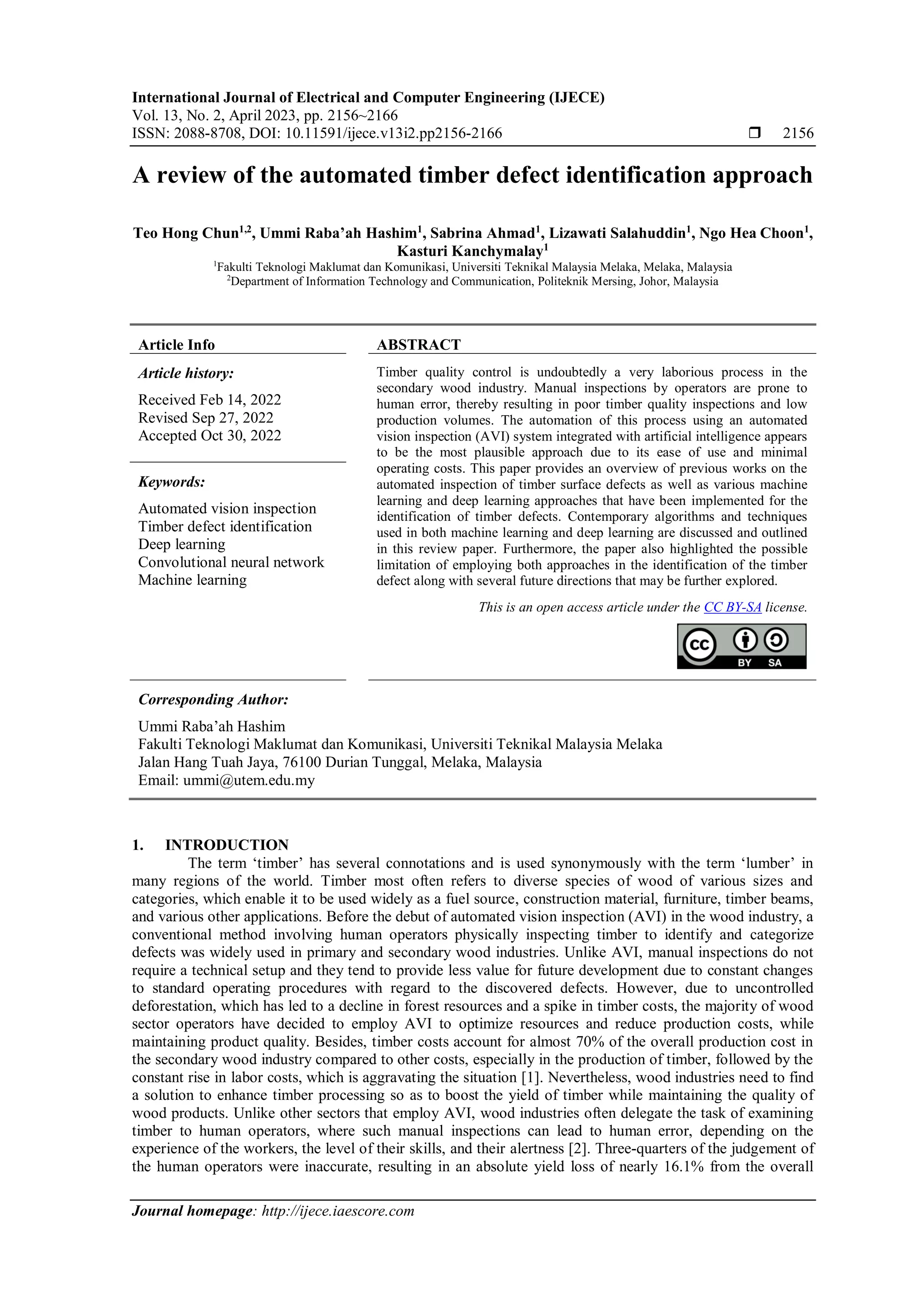 A review of the automated timber defect identification approach | PDF