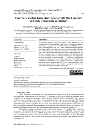 Fuzzy logic method-based stress detector with blood pressure and body temperature parameters | PDF