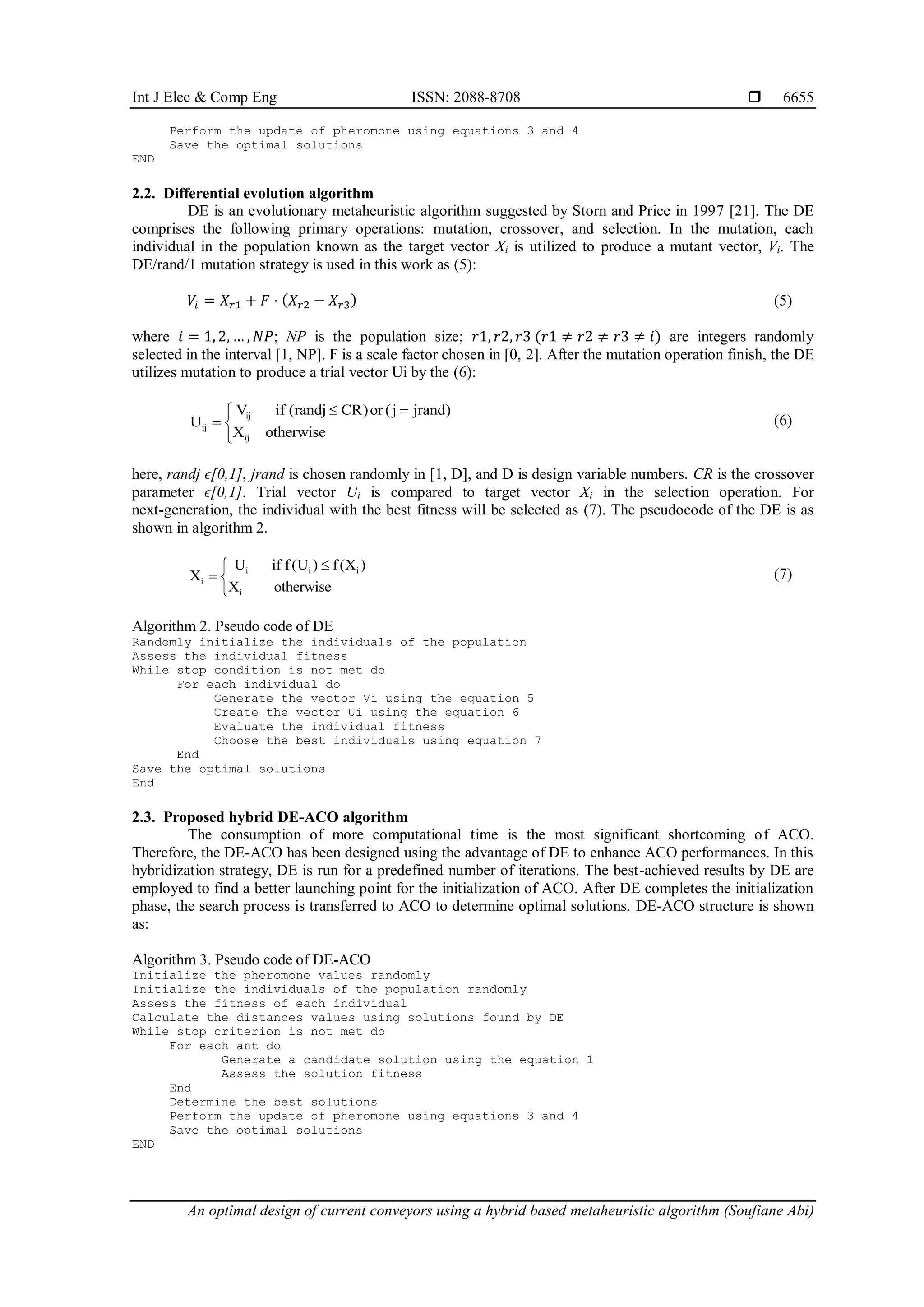 An Optimal Design Of Current Conveyors Using A Hybrid Based Metaheuristic Algorithm Pdf