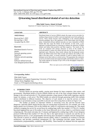 Q-learning based distributed denial of service detection | PDF