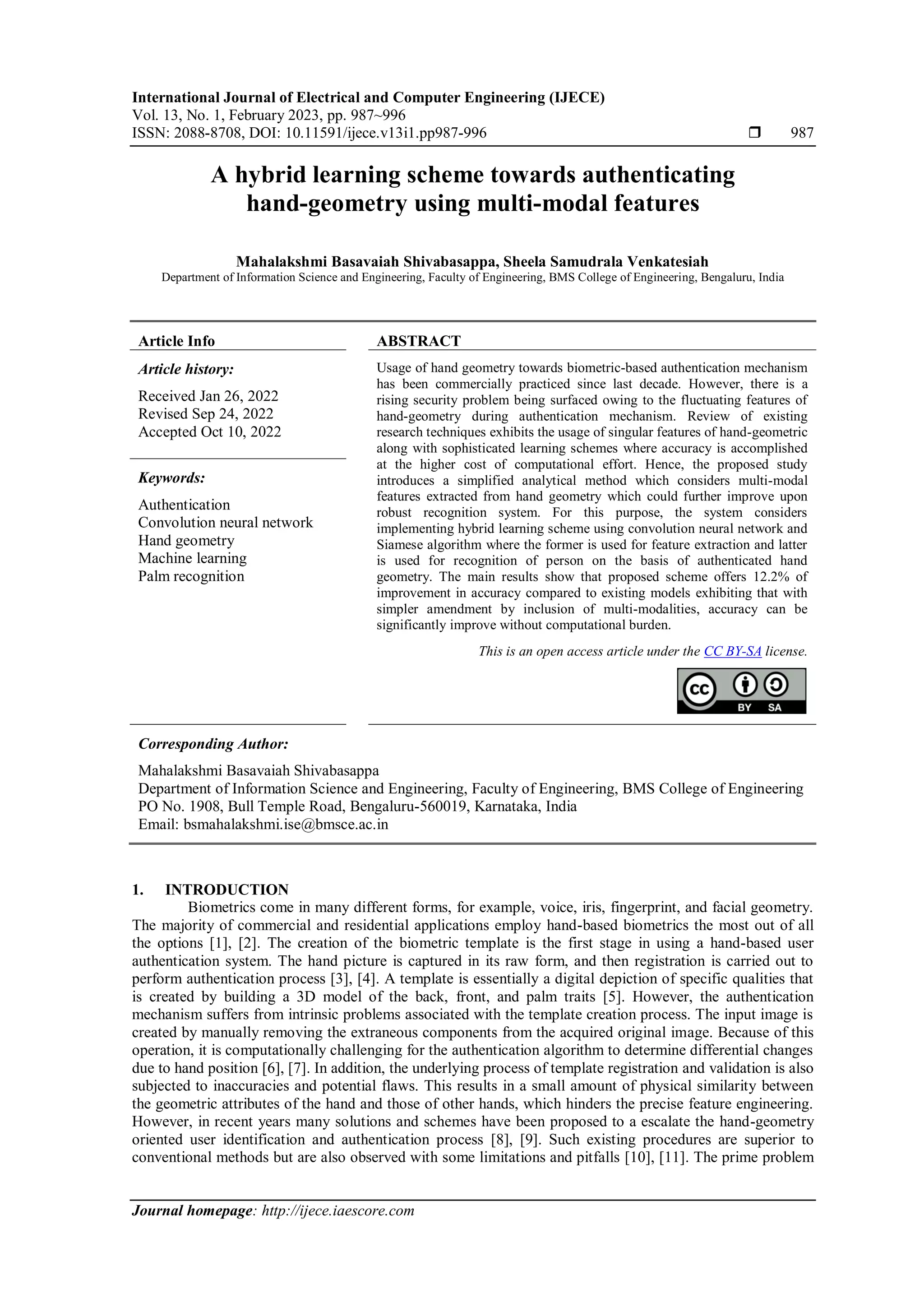 A hybrid learning scheme towards authenticating hand-geometry using multi-modal features | PDF
