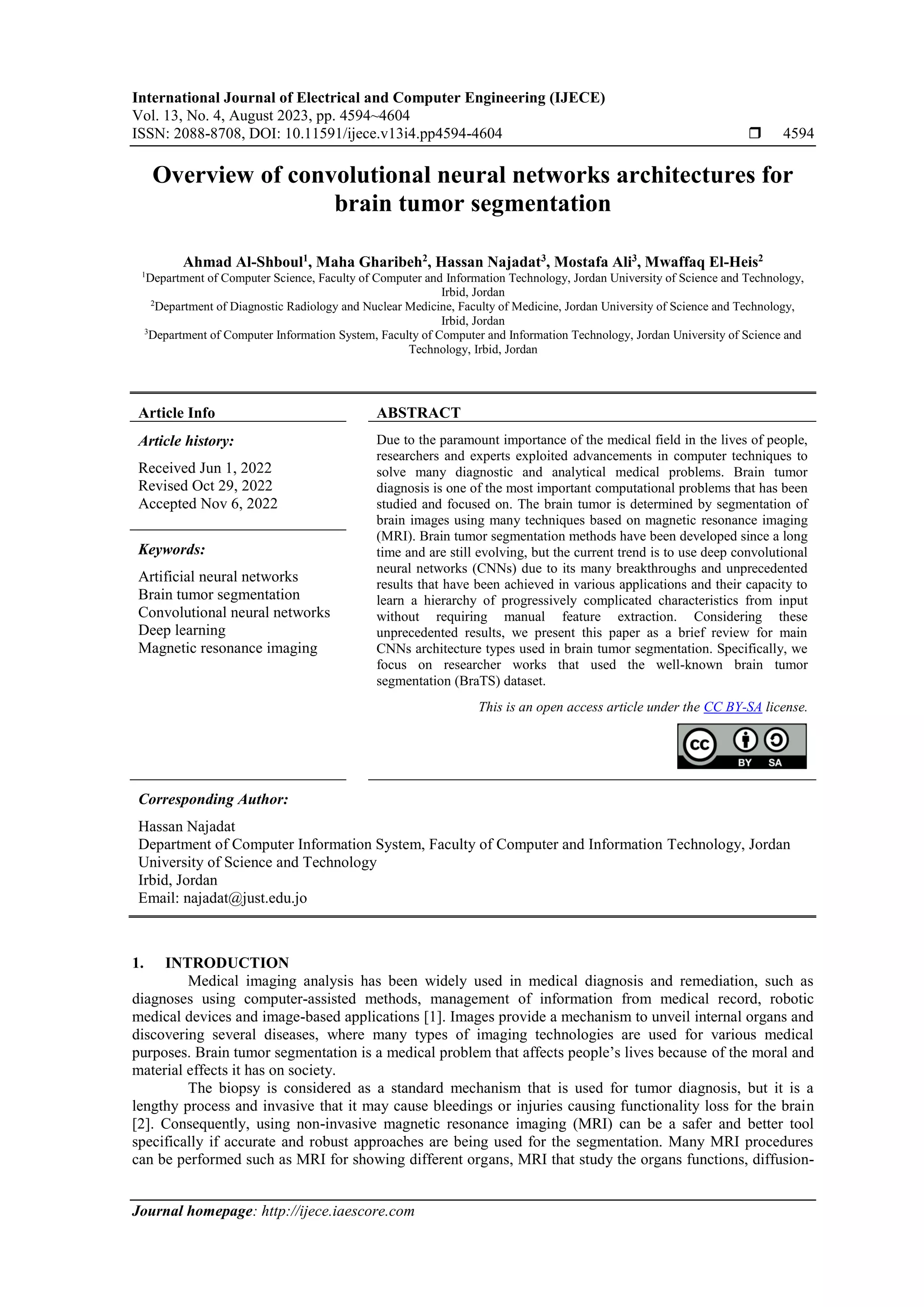 Overview of convolutional neural networks architectures for brain tumor segmentation | PDF ...