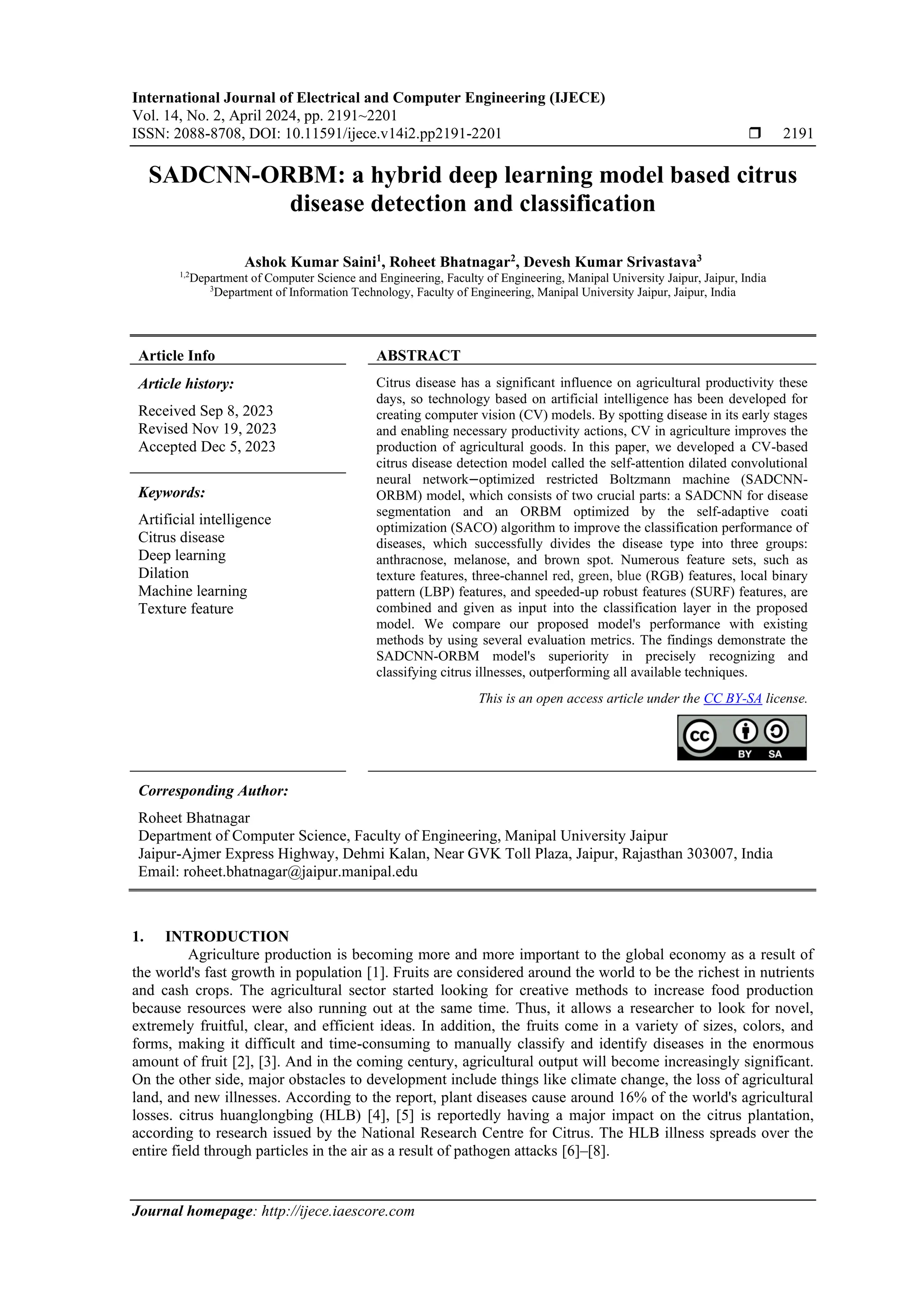 SADCNN-ORBM: a hybrid deep learning model based citrus disease detection and classification ...