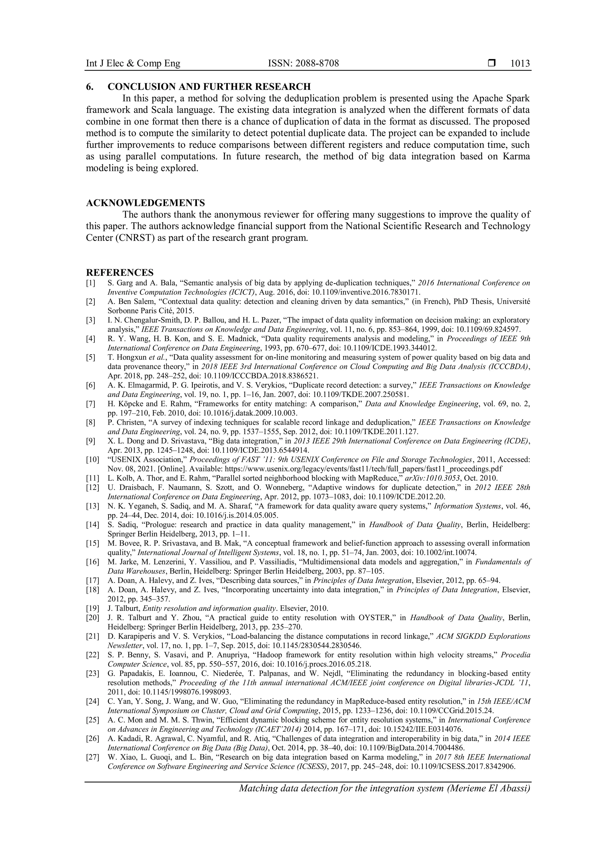 Matching data detection for the integration system | PDF