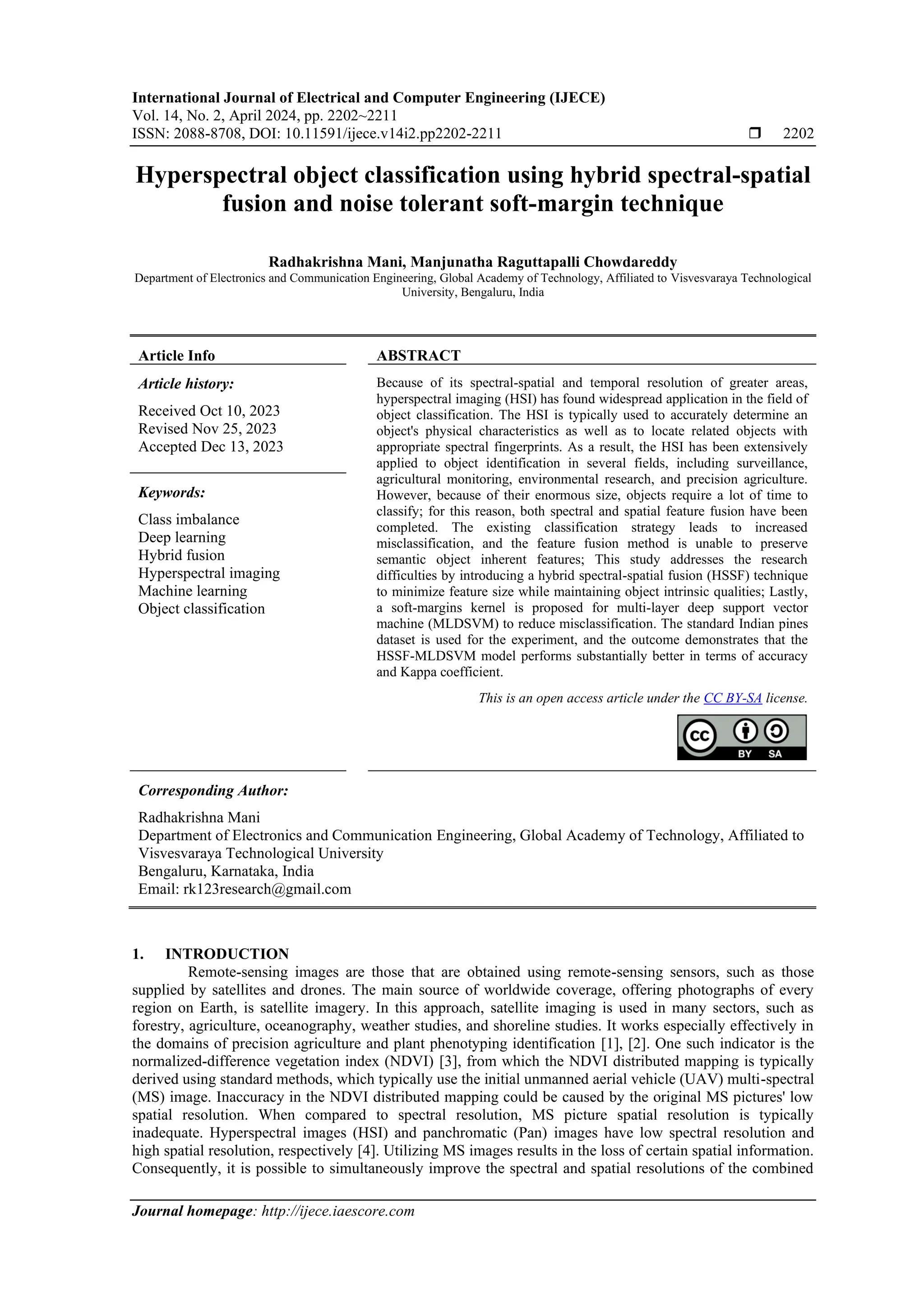 Hyperspectral Object Classification Using Hybrid Spectral Spatial Fusion And Noise Tolerant Soft