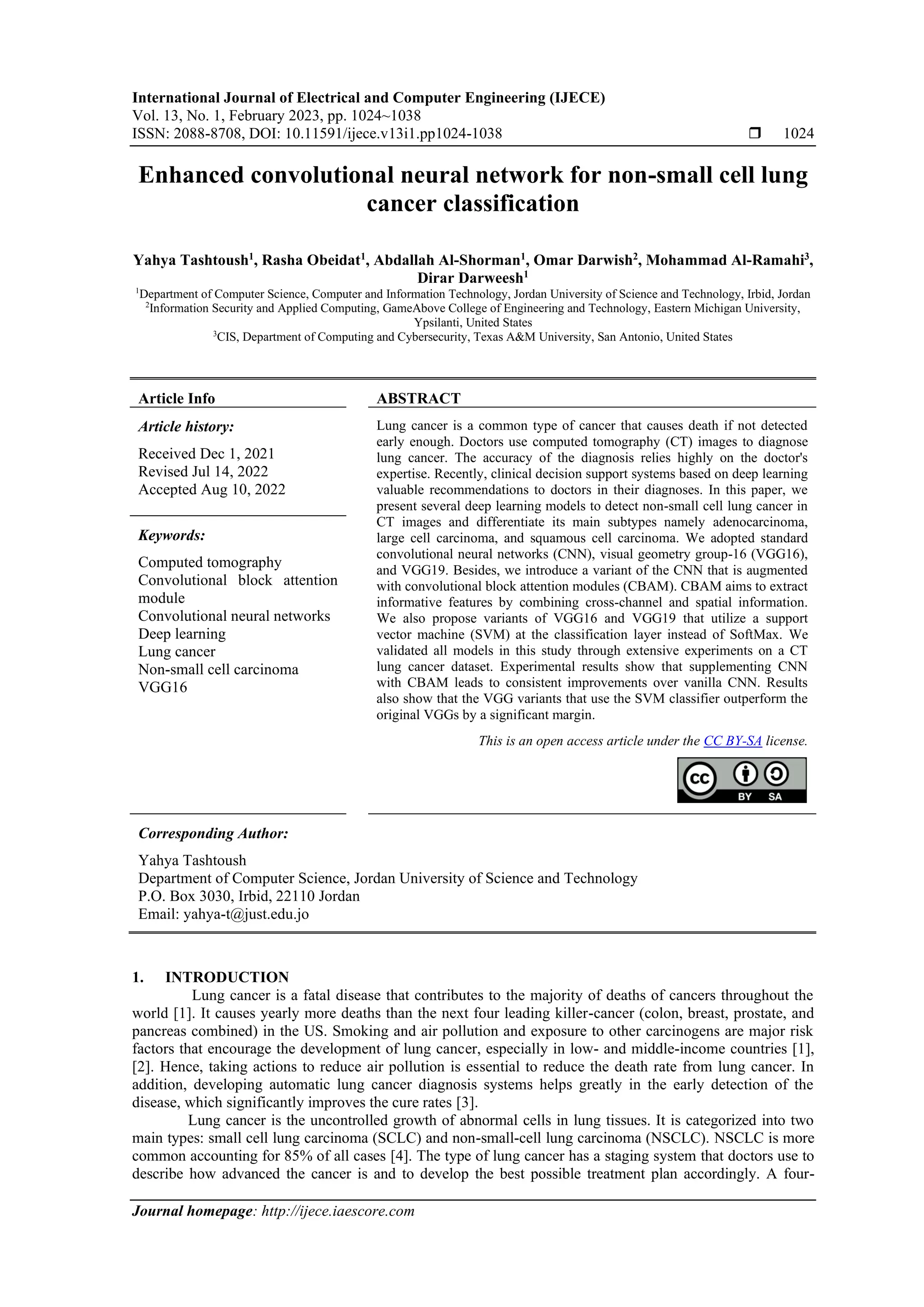 Enhanced convolutional neural network for non-small cell lung cancer classification | PDF