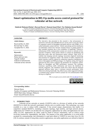 Smart optimization in 802.11p media access control protocol for vehicular ad hoc network | PDF