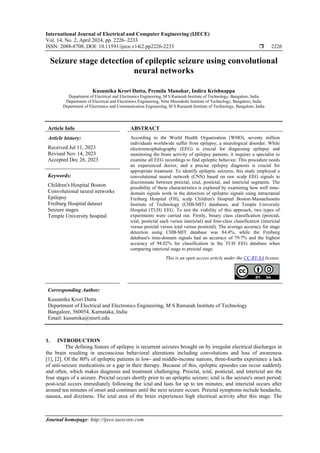 Seizure stage detection of epileptic seizure using convolutional neural networks | PDF | Brain ...