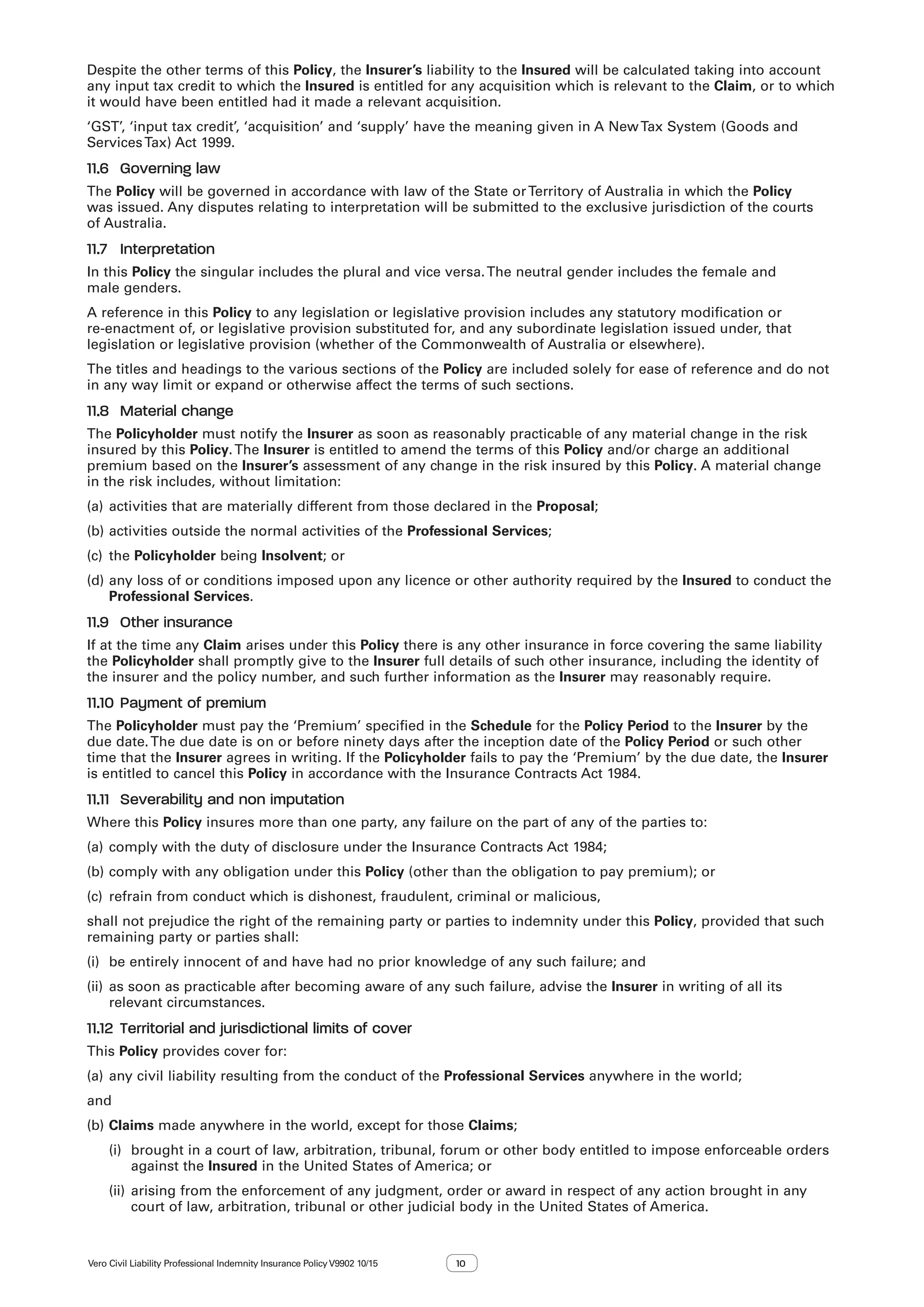 Vero Professional Indemnity Policy Wording | PDF