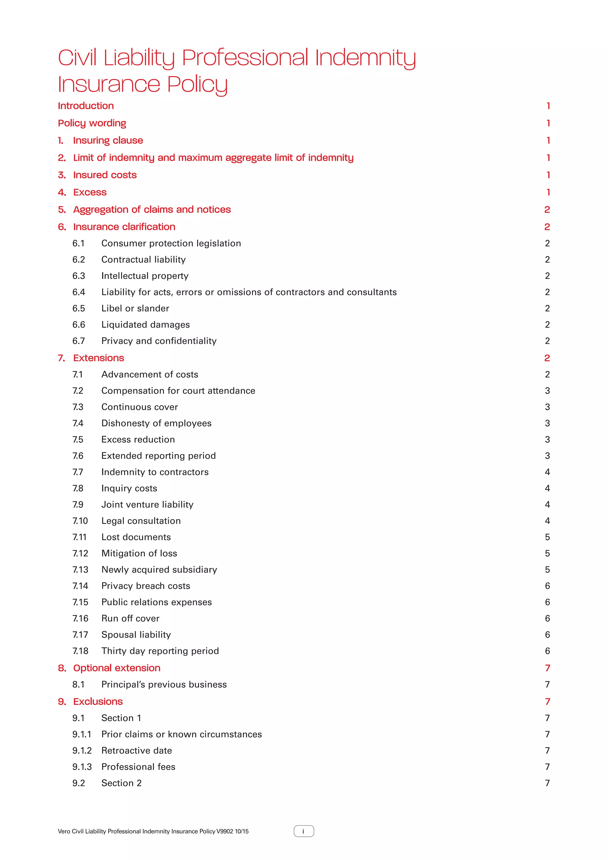 Vero Professional Indemnity Policy Wording | PDF