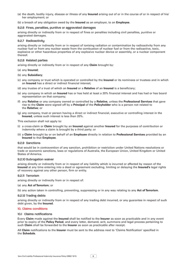 Vero Professional Indemnity Policy Wording | PDF | Motor Insurance ...