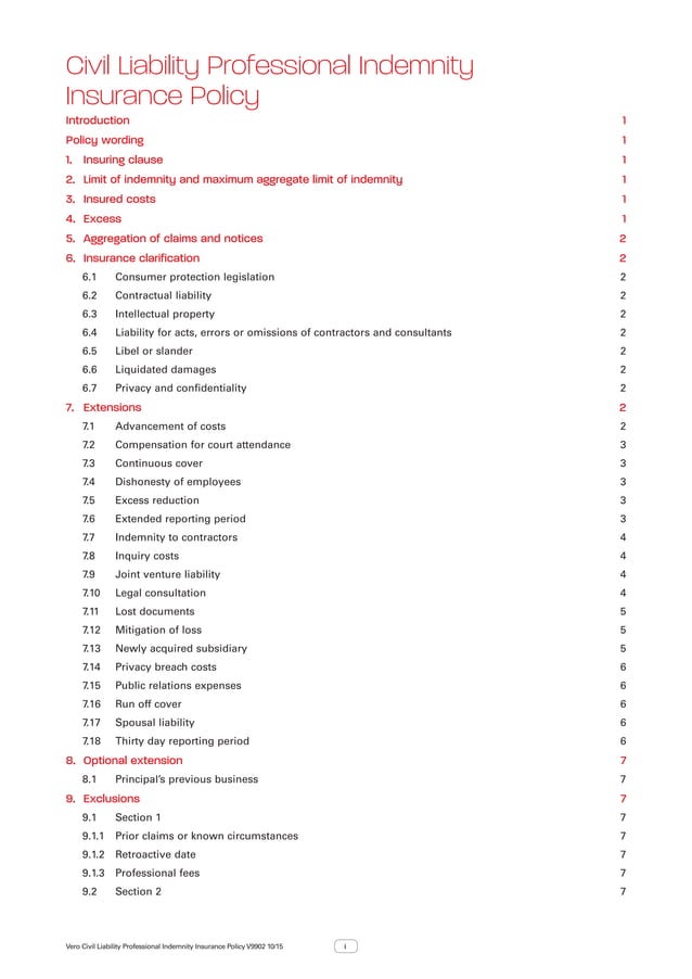 Vero Professional Indemnity Policy Wording | PDF | Motor Insurance ...