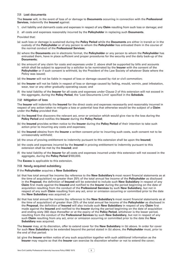 Vero Professional Indemnity Policy Wording | PDF | Motor Insurance ...