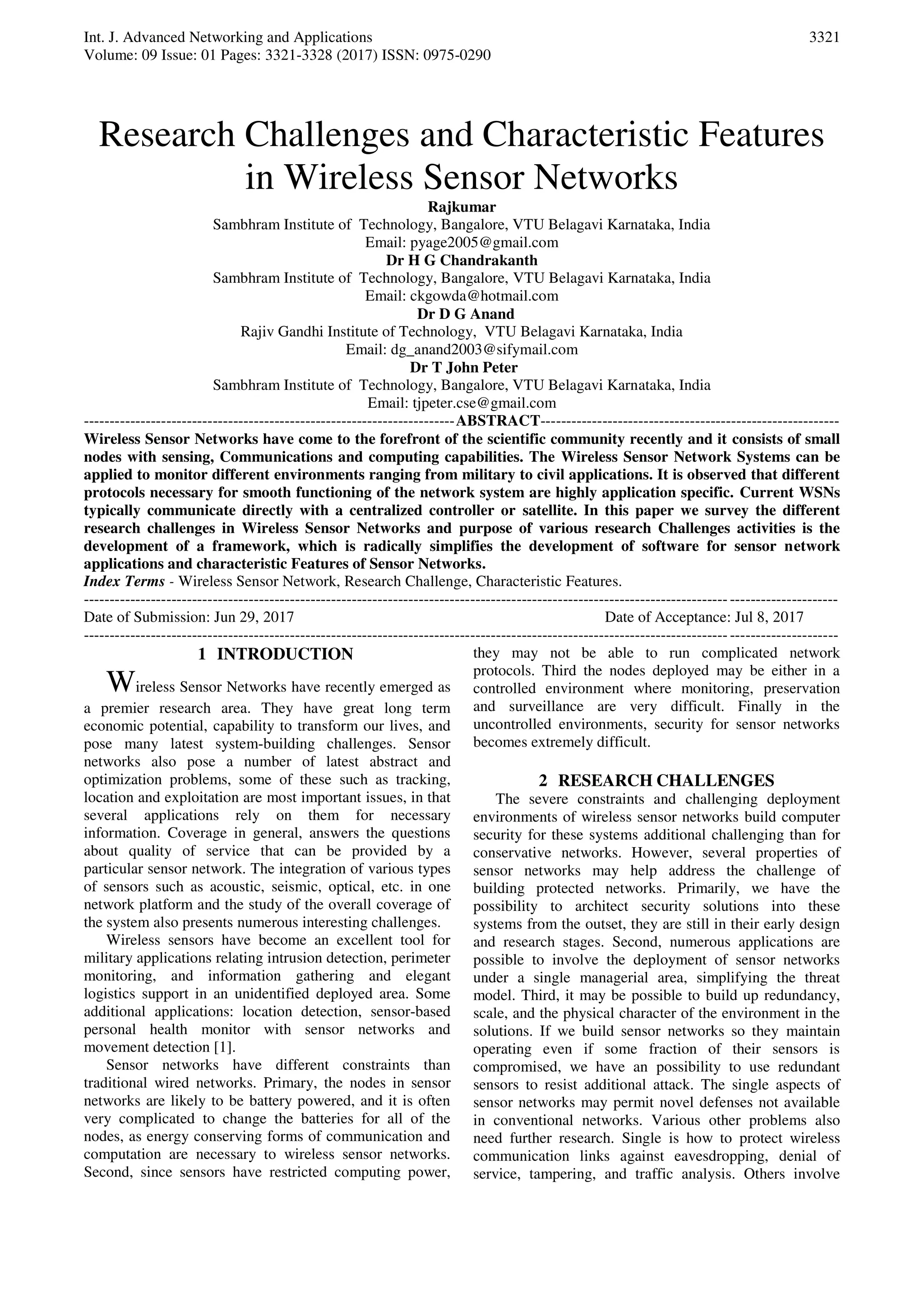 Research Challenges and Characteristic Features in Wireless Sensor Networks | PDF