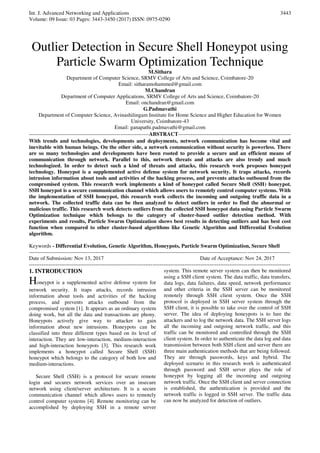 Outlier Detection in Secure Shell Honeypot using Particle Swarm Optimization Technique | PDF