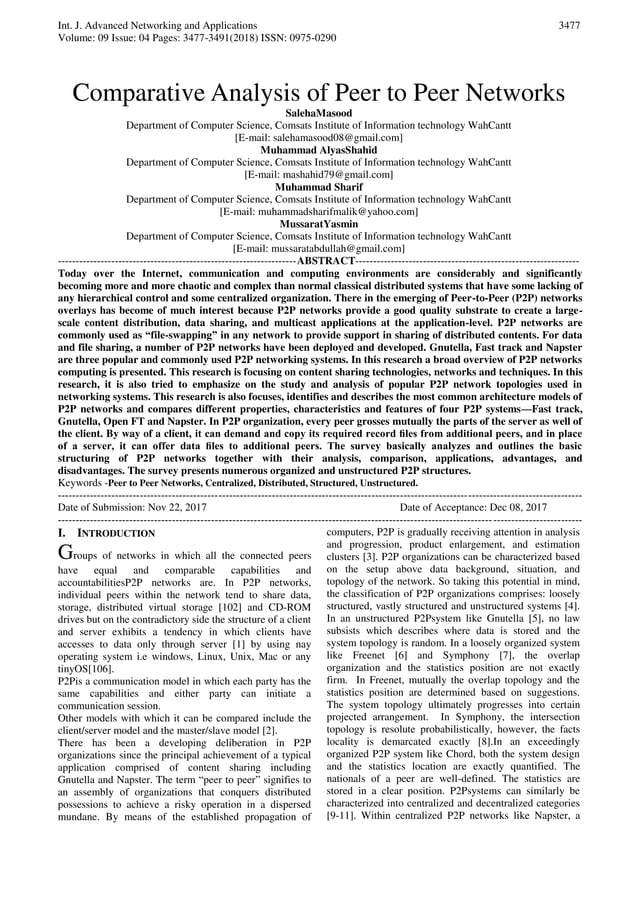 Comparative Analysis of Peer to Peer Networks | PDF