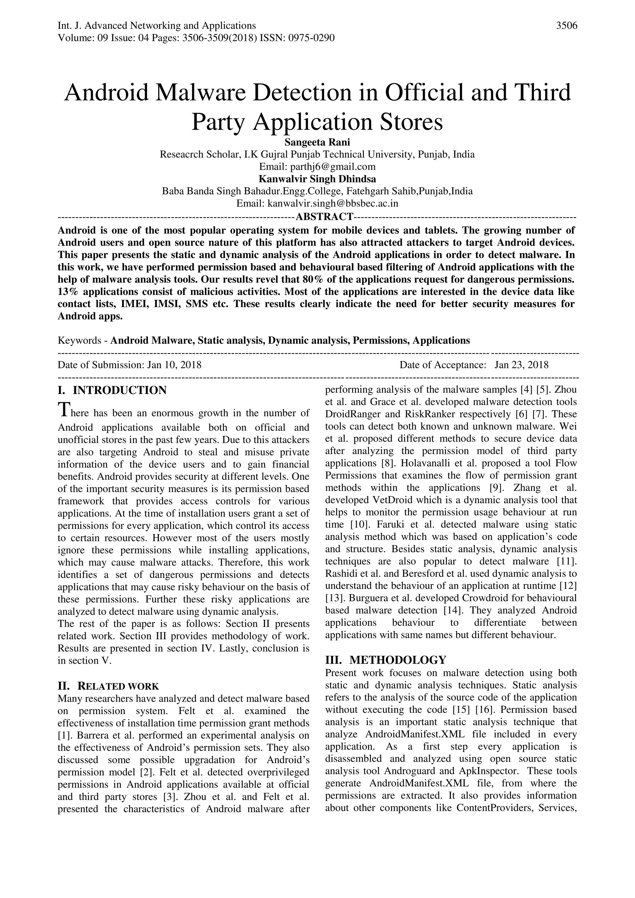 Android Malware Detection In Official And Third Party Application Stores Pdf