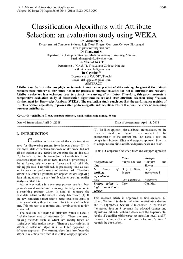 Classification Algorithms with Attribute Selection: an evaluation study using WEKA | PDF ...