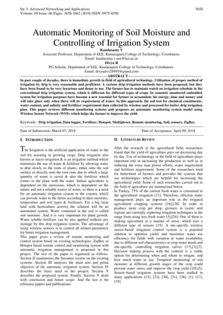 Automatic Monitoring of Soil Moisture and Controlling of Irrigation System | PDF