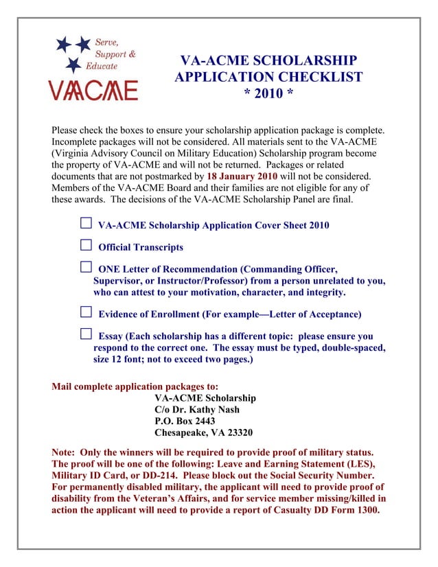 VA-ACME SCHOLARSHIP APPLICATION | PDF